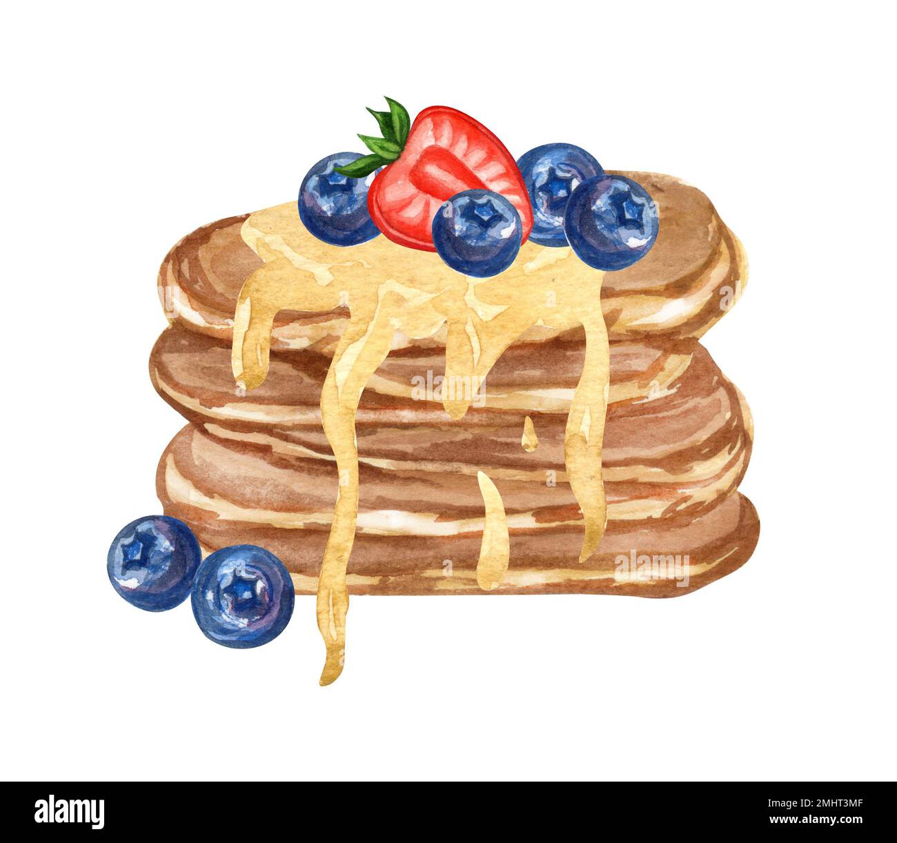 Thin pancakes with sweet maple syrup or honey and fresh raspberries and ...