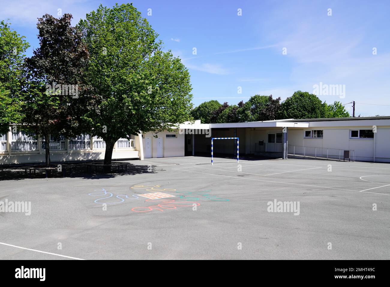 Preschool building schoolyard exterior with school playground building ...