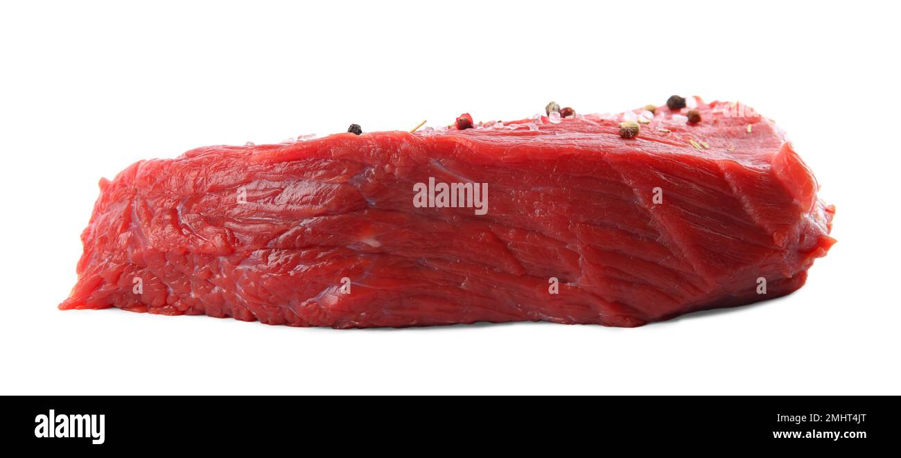 Fresh raw beef cut with spices isolated on white Stock Photo - Alamy