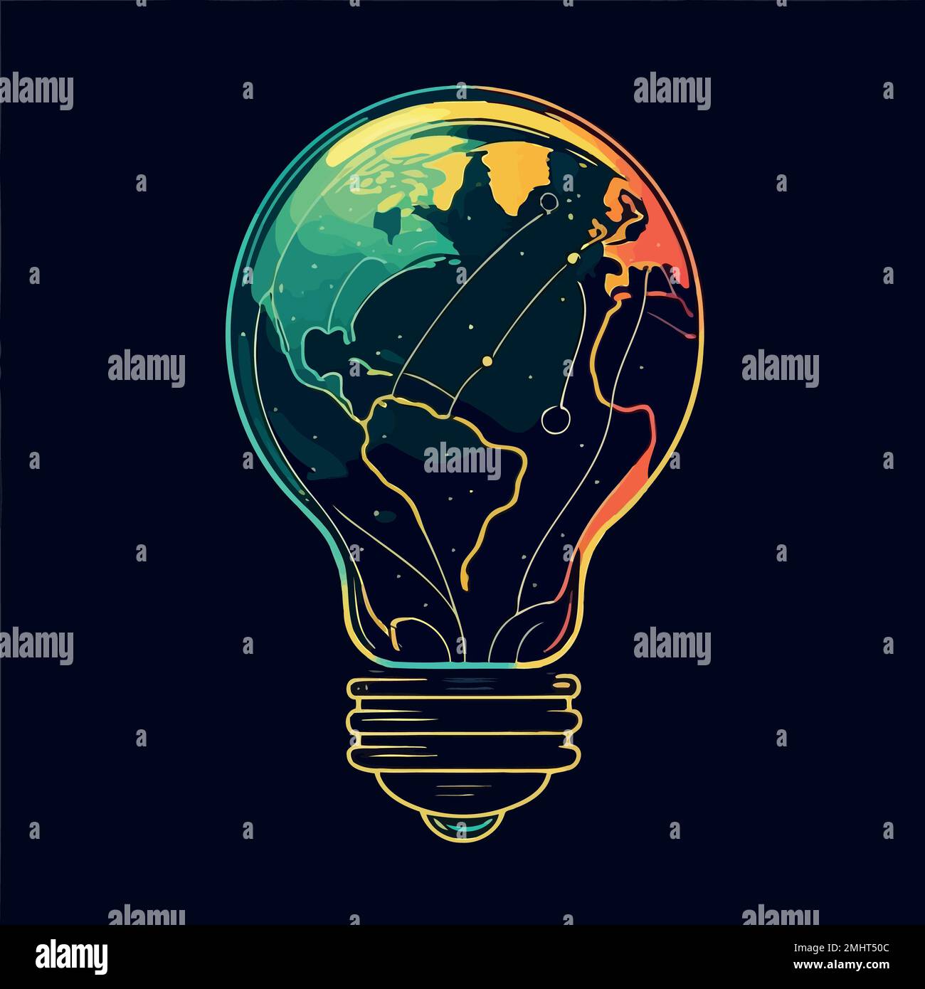 Conceptual drawing of planet earth inside an electric light bulb bulb ...