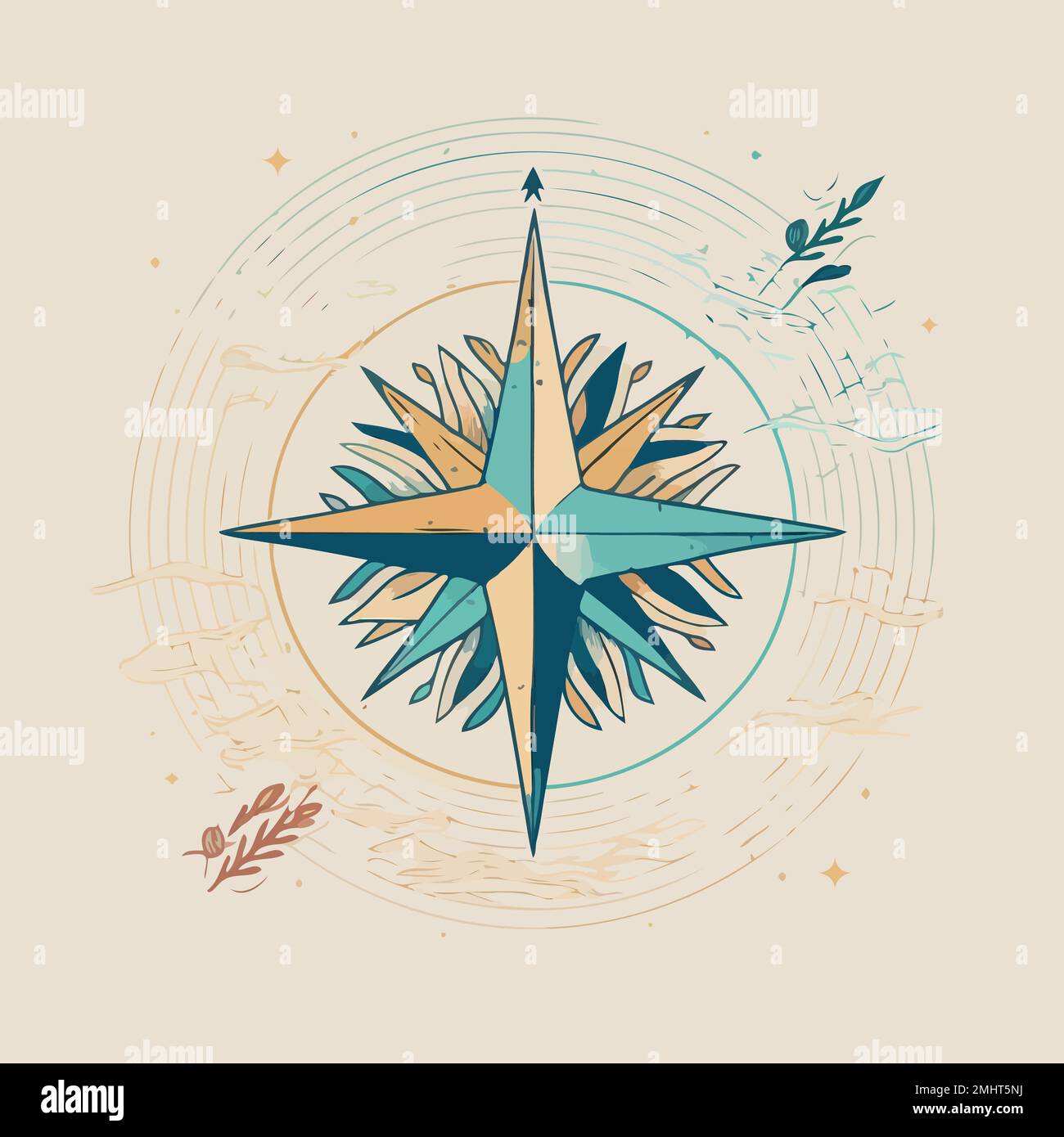 Compass wind rose in stylized and colored lineart illustration style ...