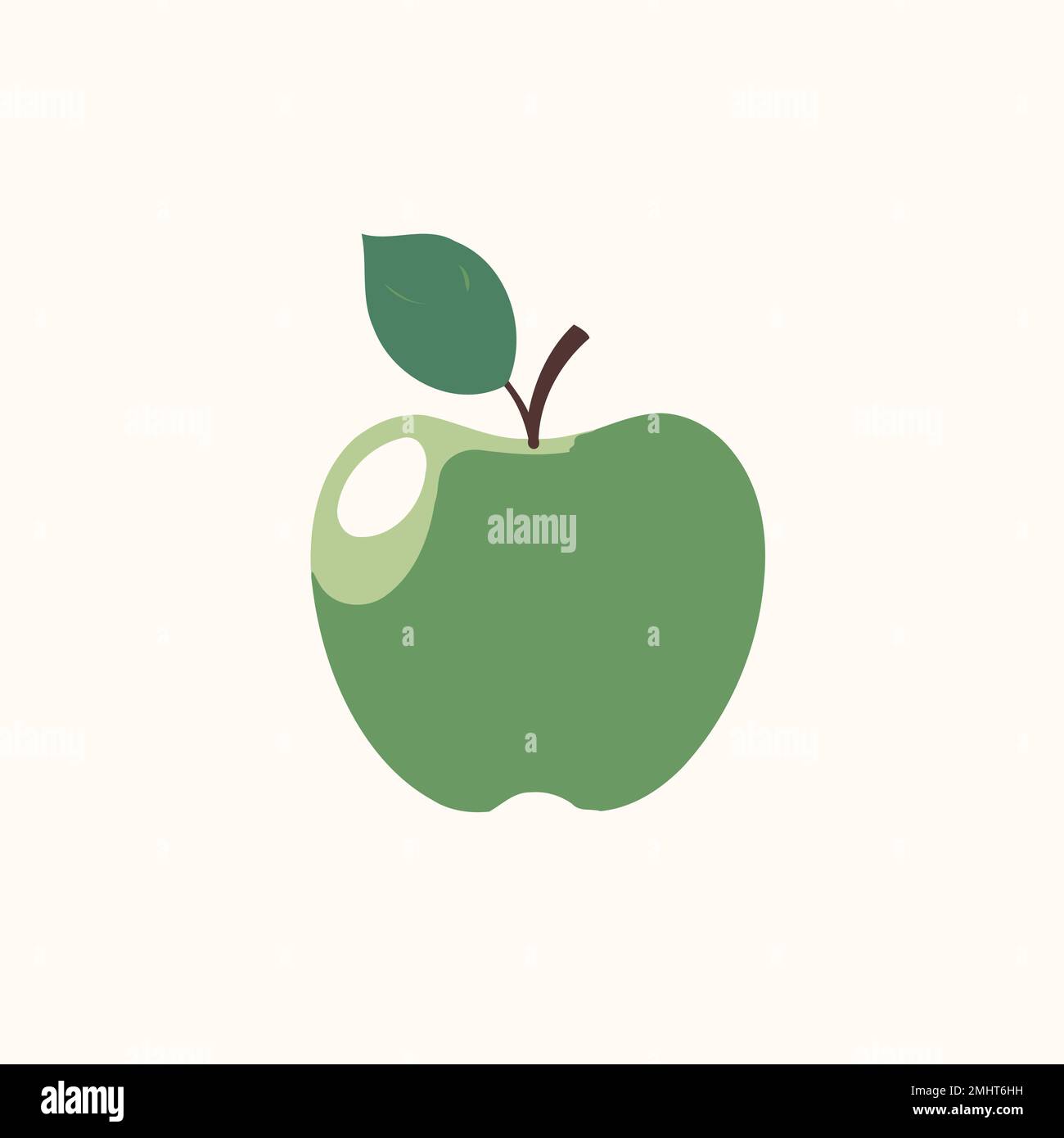 minimalist icon illustration of green apple fruit with green leaf Stock ...