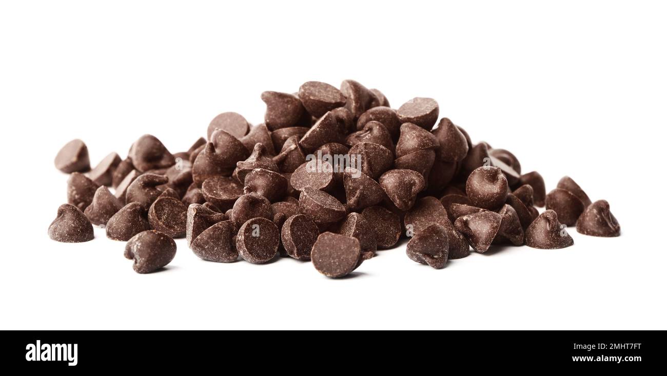 Pile of delicious chocolate chips isolated on white Stock Photo - Alamy
