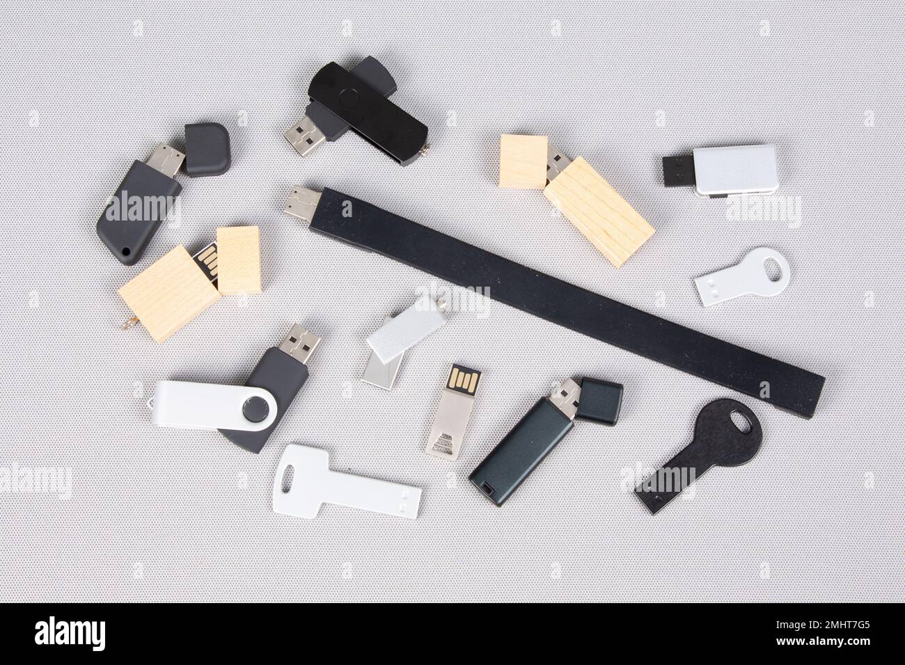 flash drive several usb keys of different shapes and models in silver ...