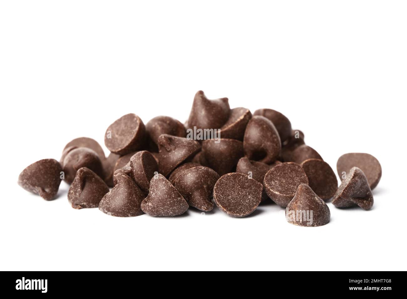 Pile of delicious chocolate chips isolated on white Stock Photo - Alamy