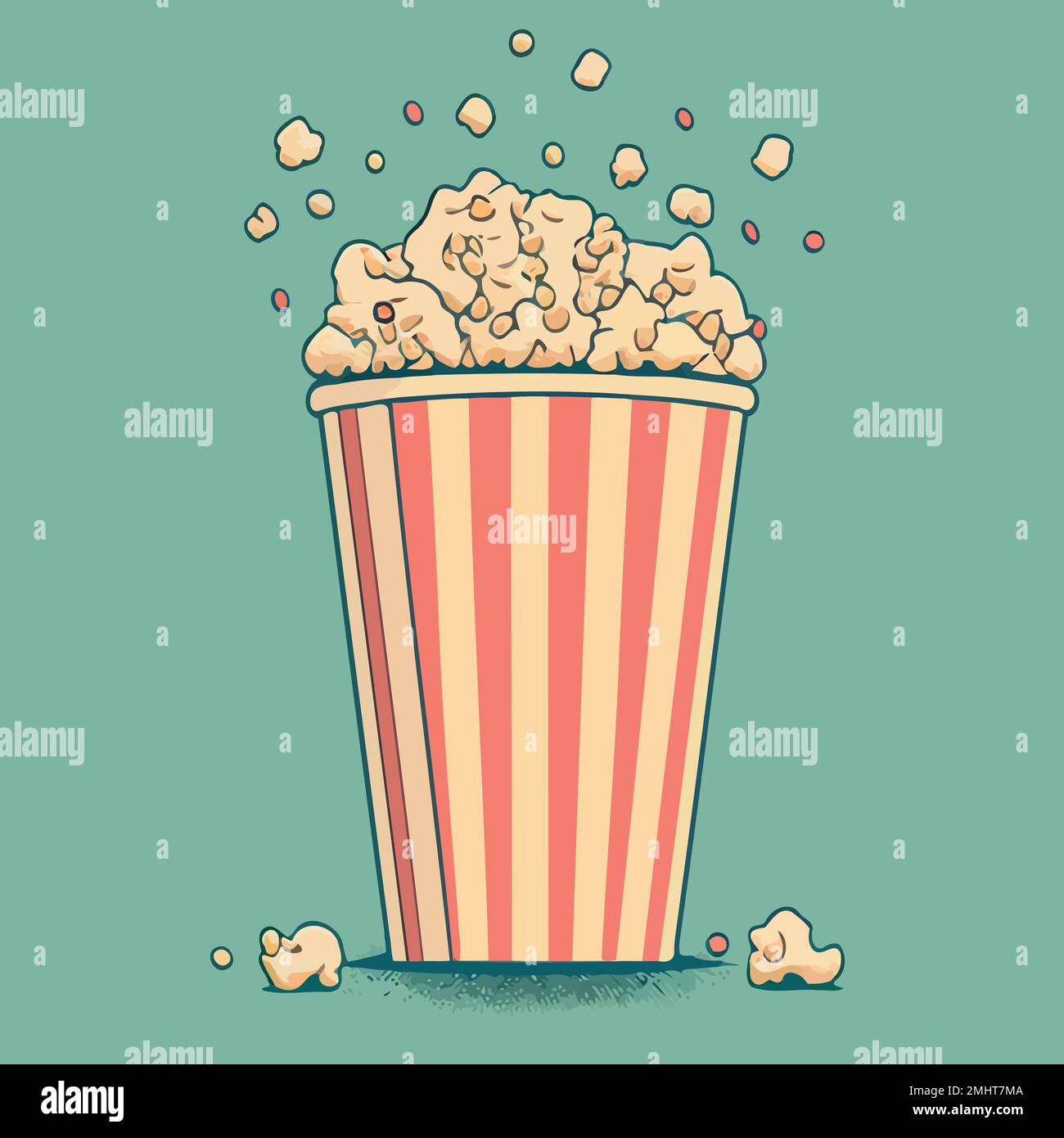 Vector illustration of cinema style popcorn jar filled with popcorn ...