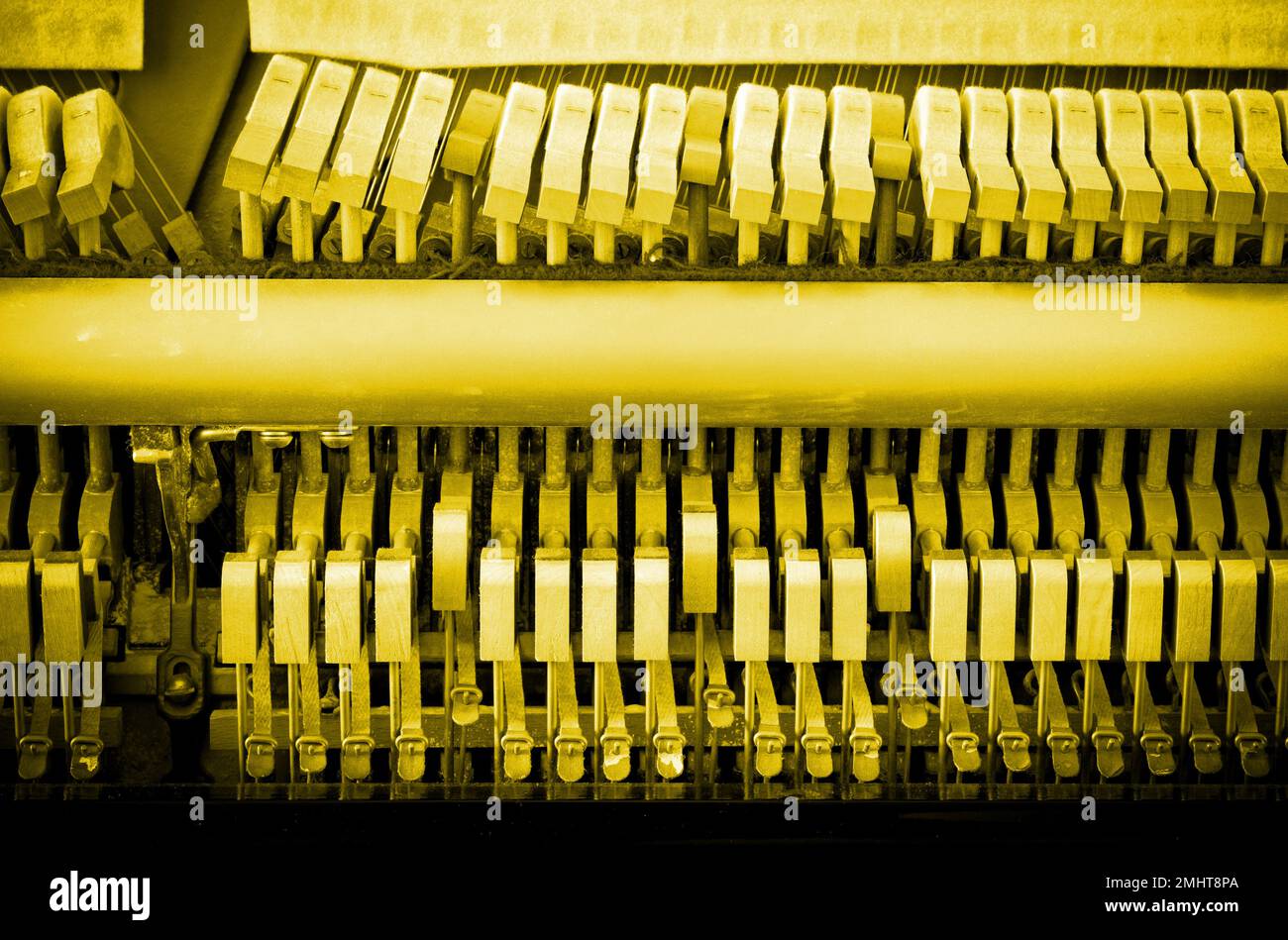 Details of piano mechanism gavel - string, pins and hammers, piano from ...