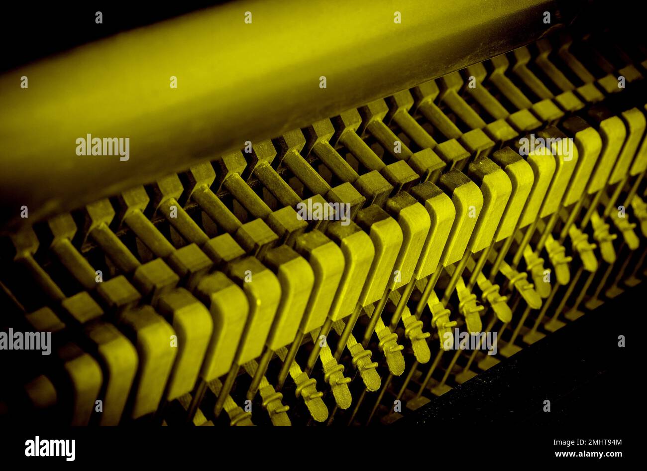 Details of piano mechanism gavel - string, pins and hammers, piano from ...