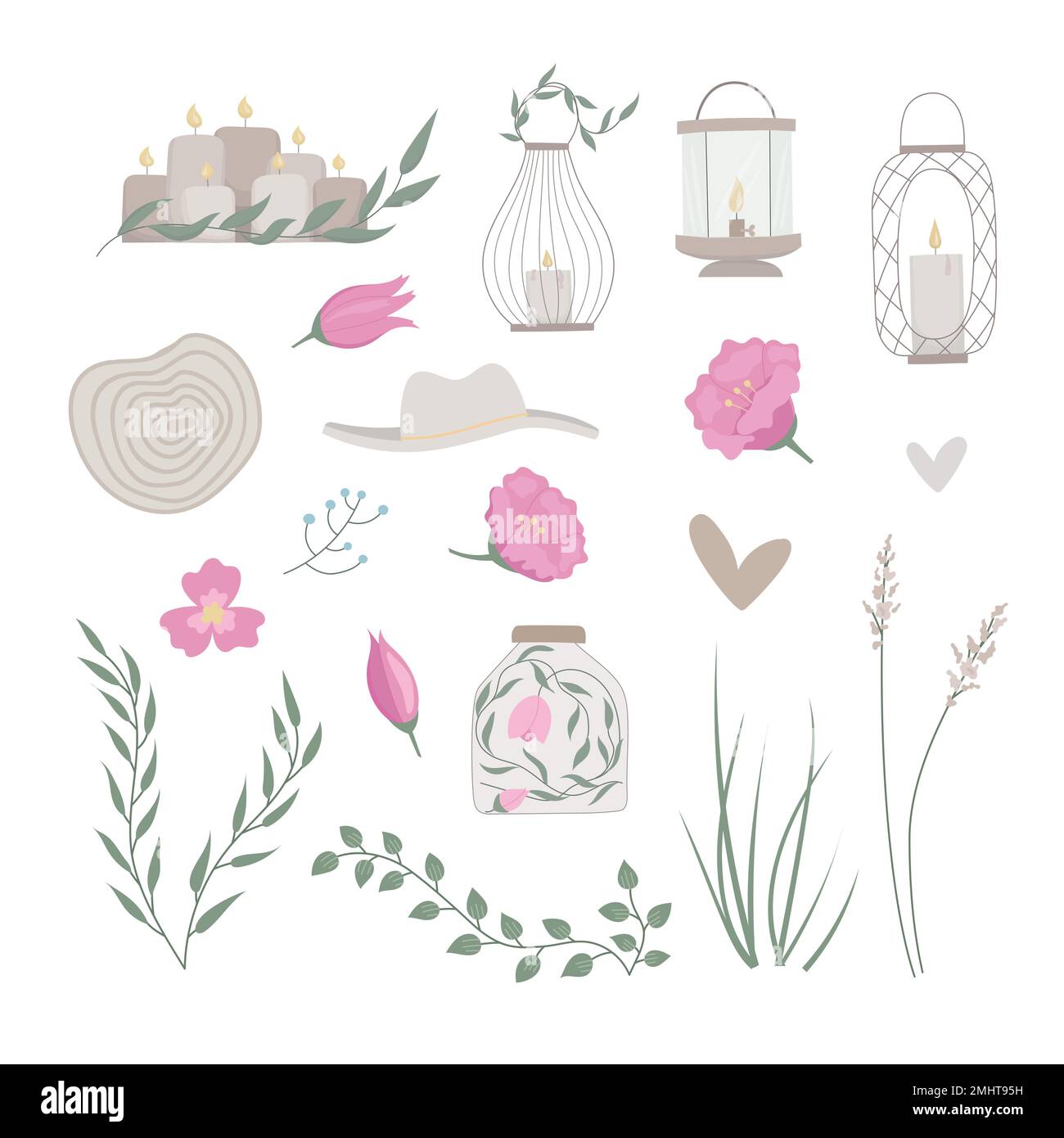 Set of rustic decoration vector elemets. Boho design for wedding day ...