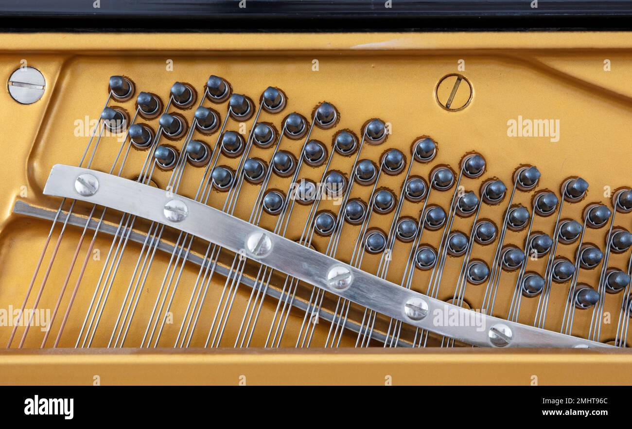 Details of piano mechanism gavel - string, pins and hammers, piano from ...