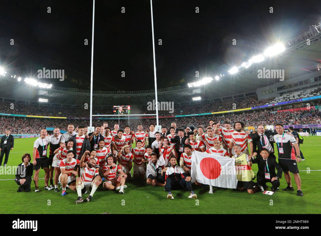 Japan players pose for a group photo after the Rugby World Cup ...