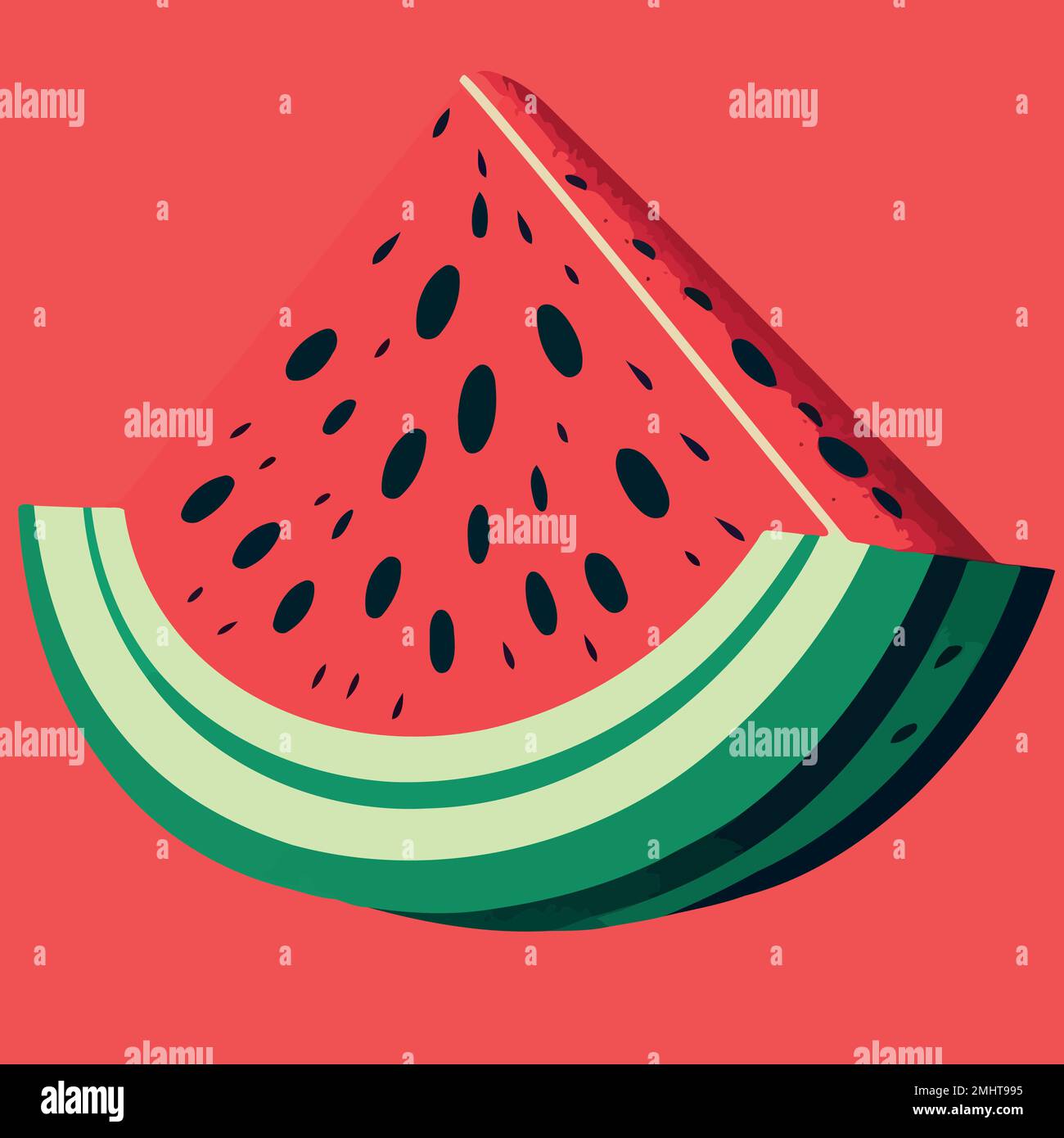 vector illustration of watermelon fruit slice with green rind and red ...