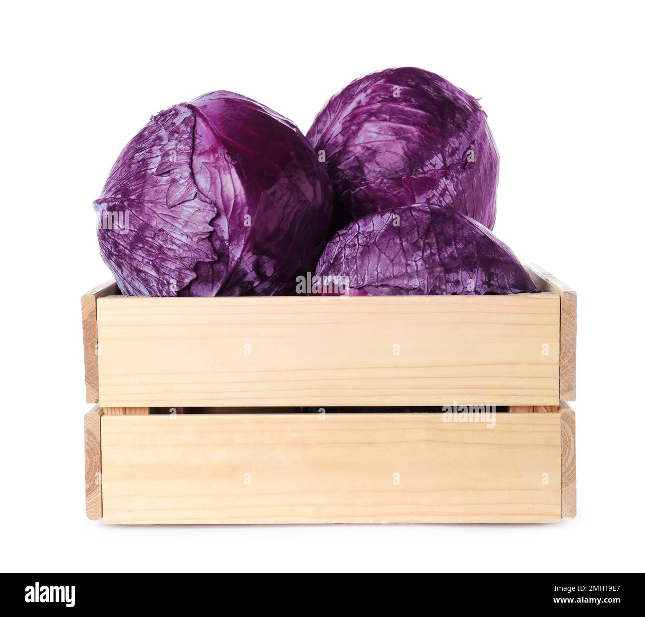 Wooden crate full of fresh red cabbages isolated on white Stock Photo ...
