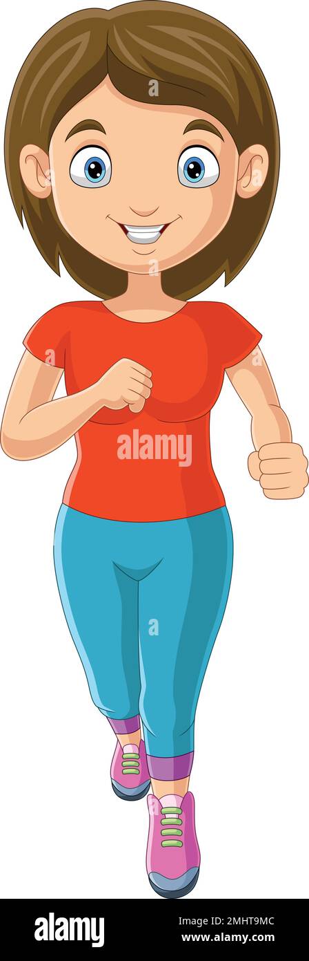 Cartoon young woman jogging on white background Stock Vector Image ...