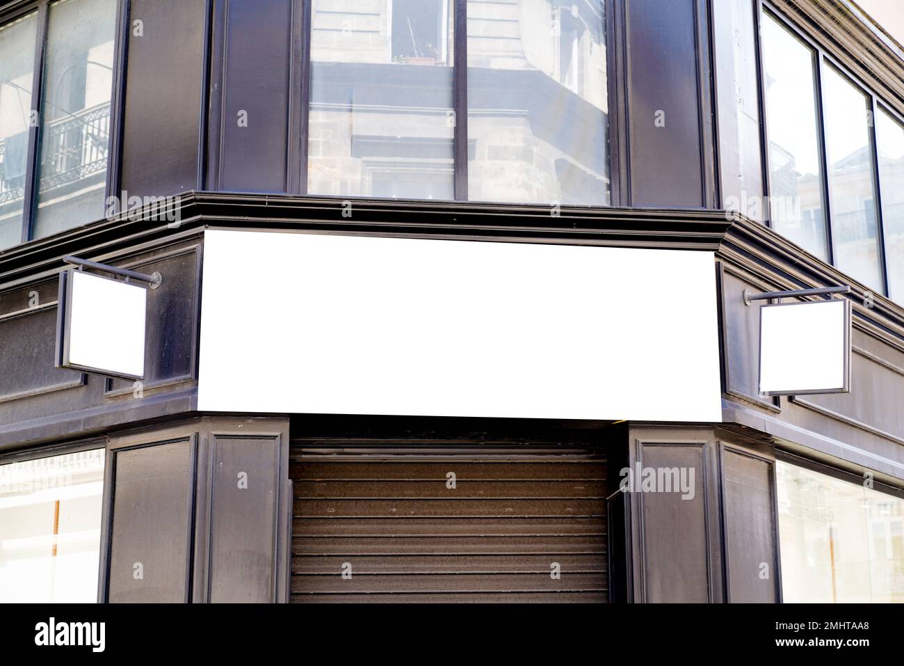 Empty square rectangle white poster and frame signboard white front of ...