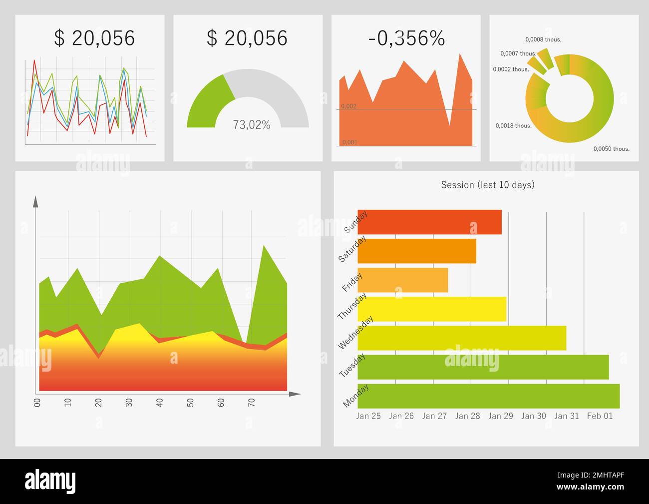 Different colorful graphs with statistic information. Illustration ...