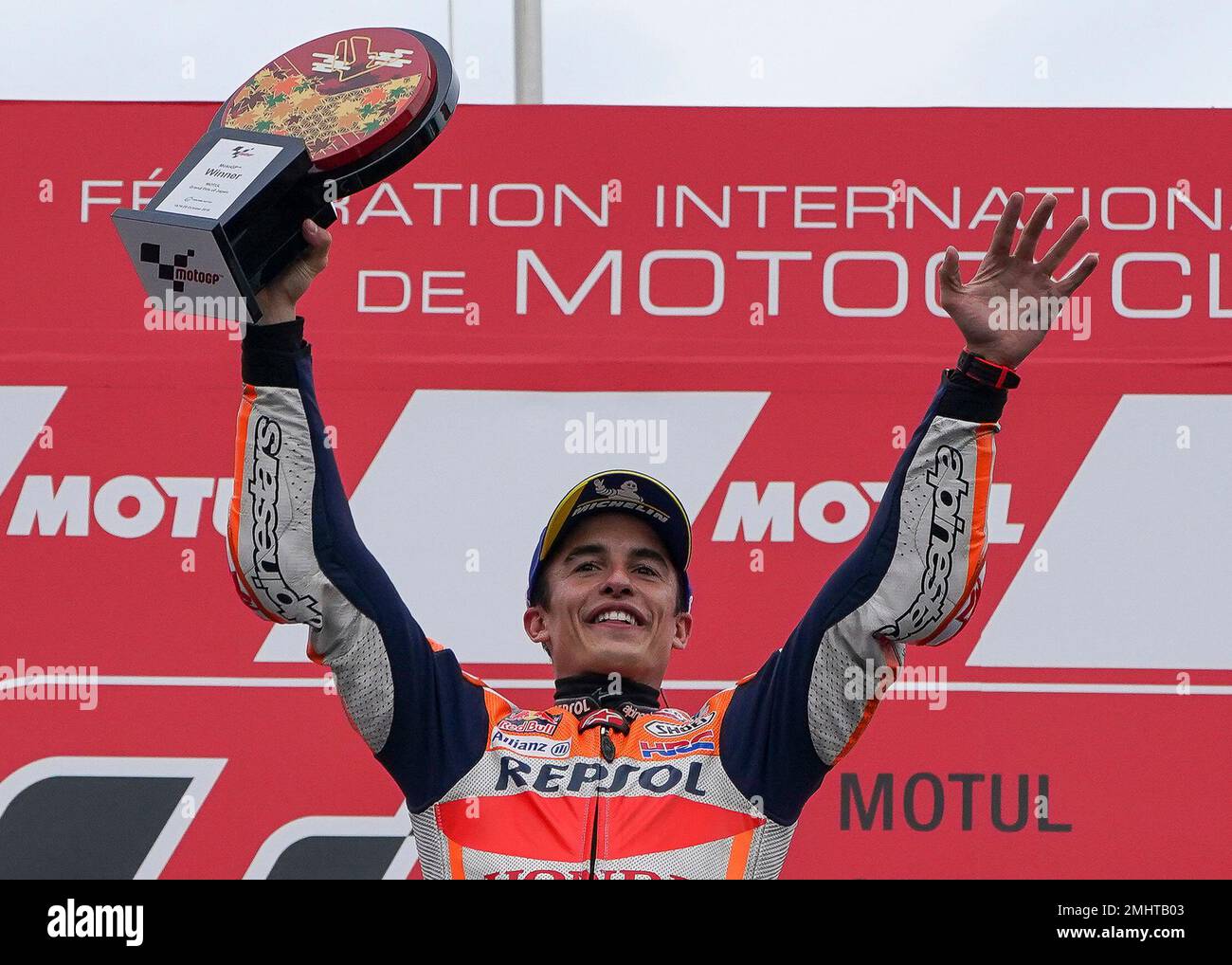 Spain's MotoGP rider Marc Marquez celebrates after winning the MotoGP ...