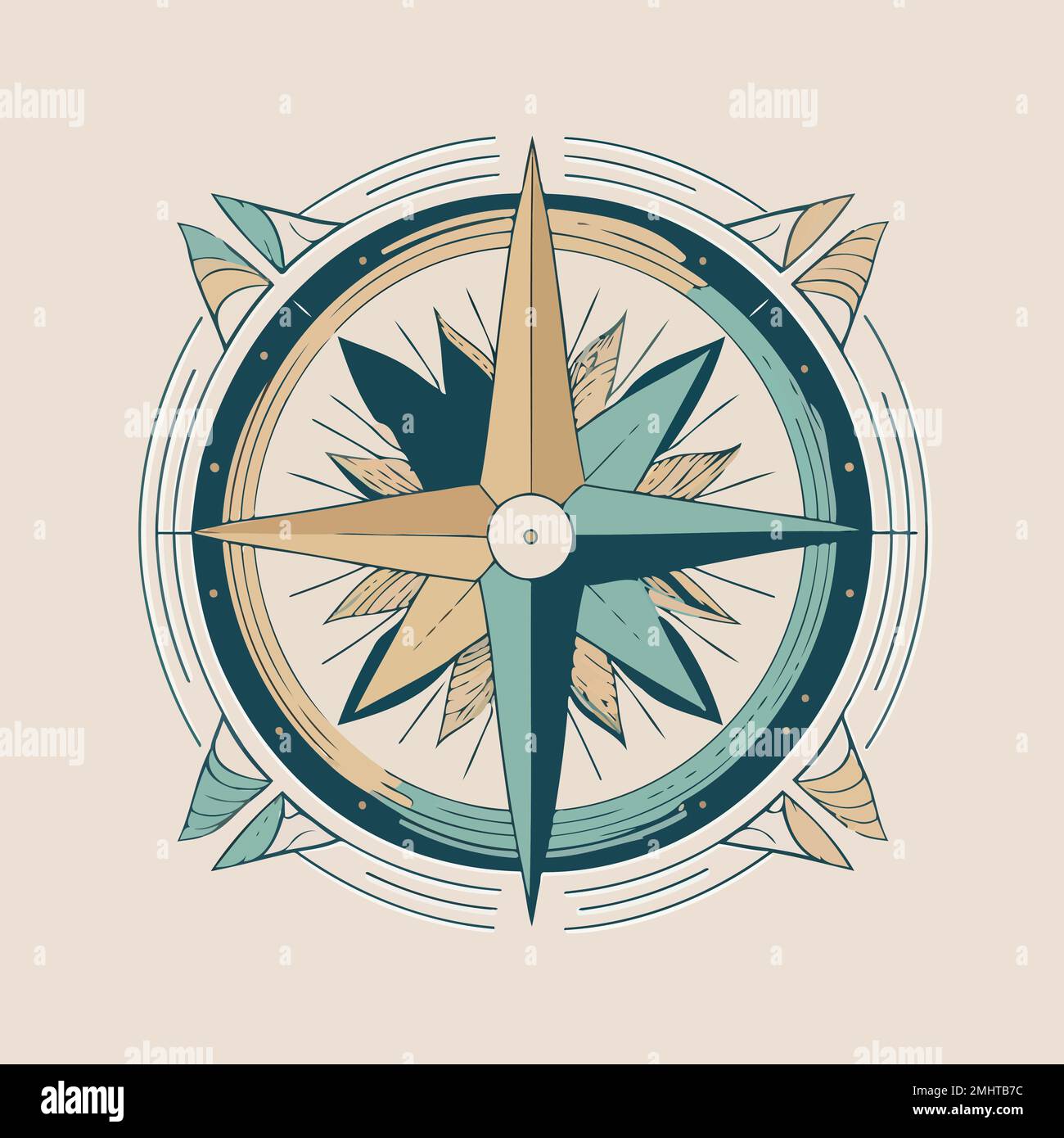 Compass wind rose in stylized and colored lineart illustration style ...