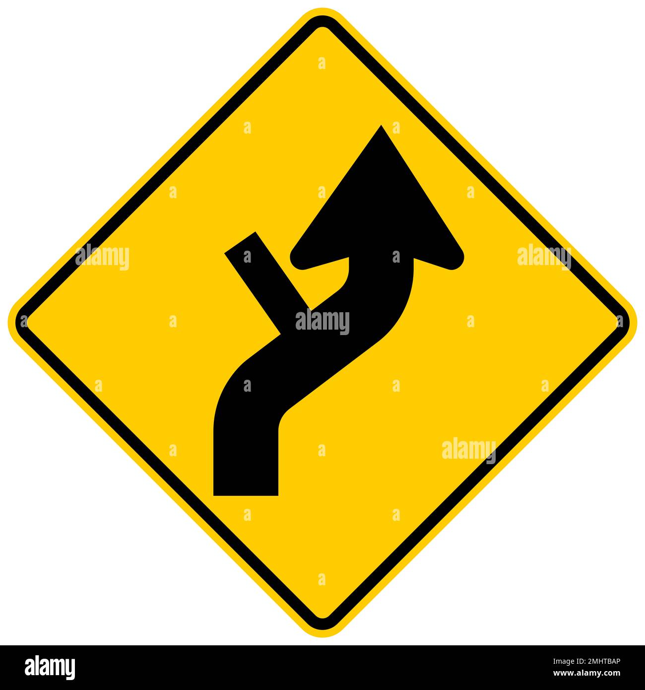 Combination reverse curve with side road intersection warning sign ... Combination reverse curve with side road intersection warning sign ...