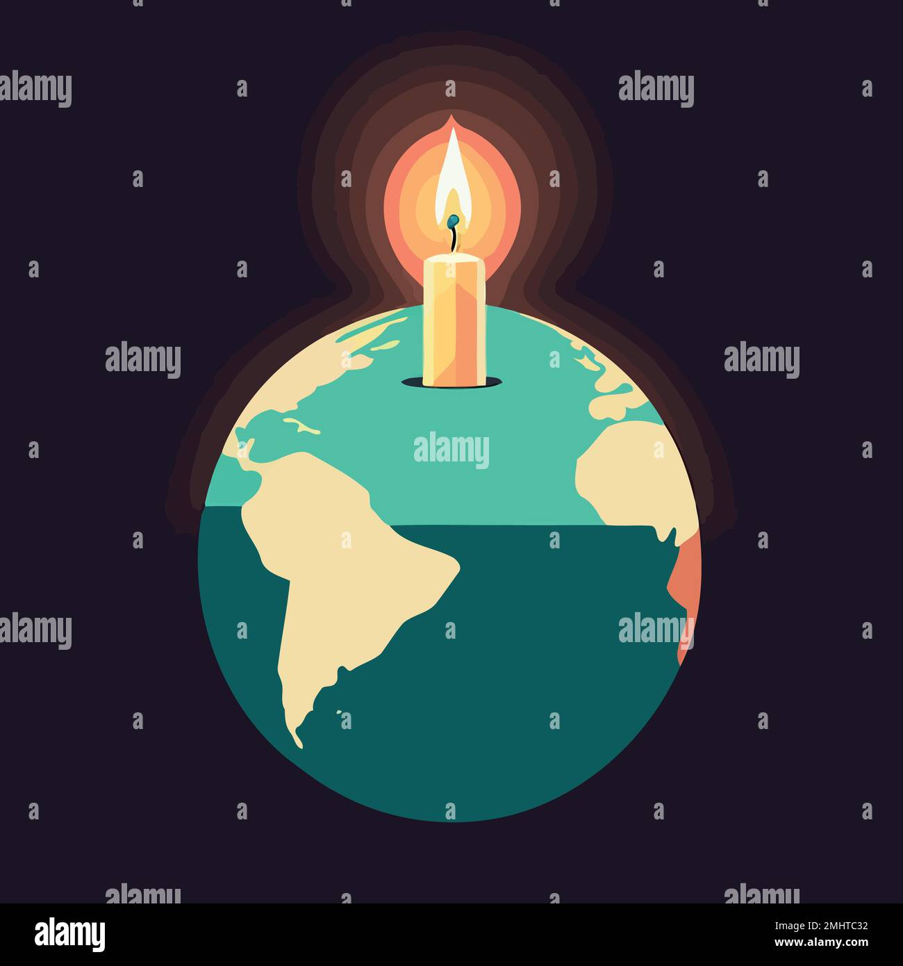 Conceptual illustration of a globe and a lit candle to represent the ...