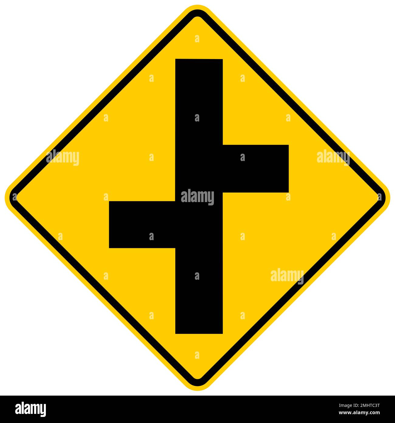 Offset side road intersection warning sign Stock Photo - Alamy