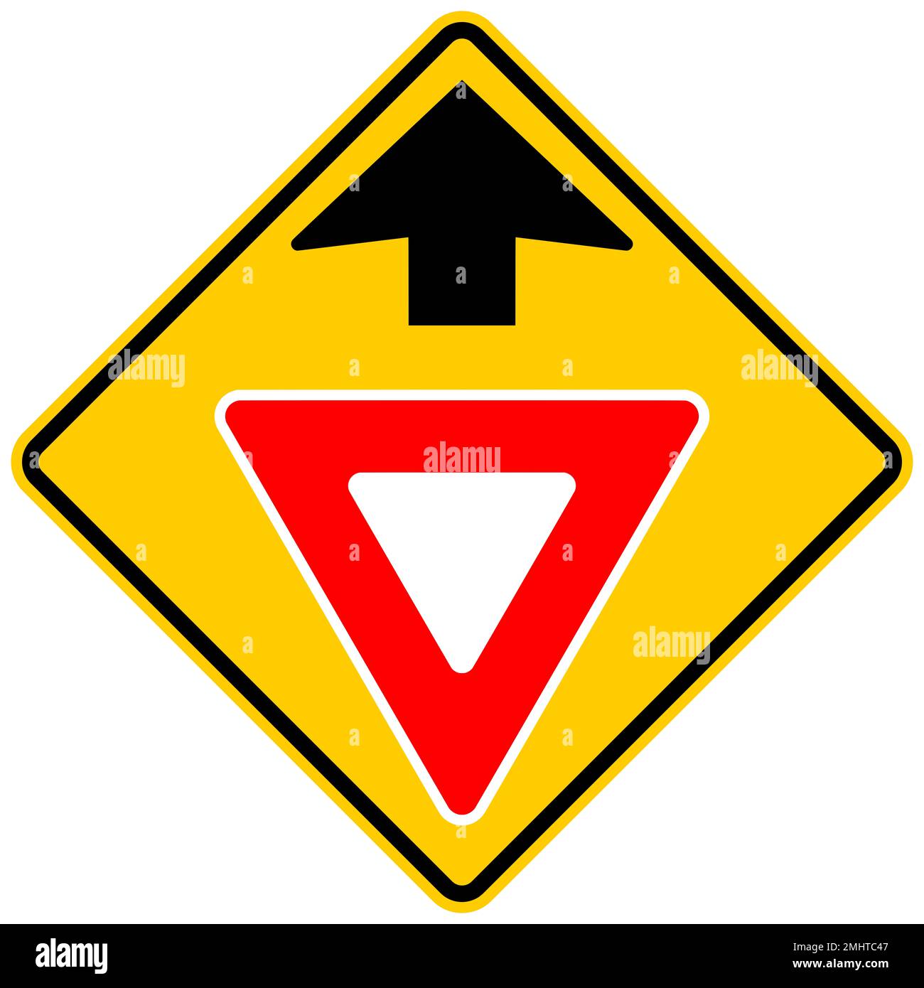 Yield ahead road intersection warning sign Stock Photo - Alamy
