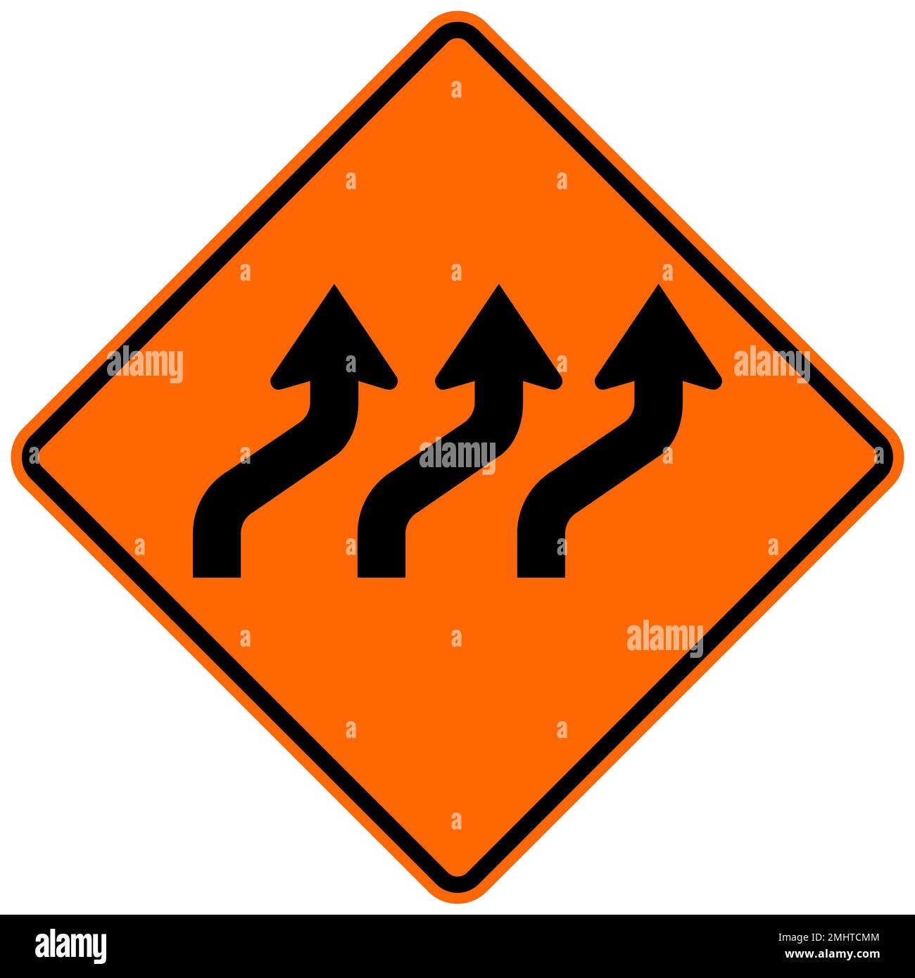 3 lane reverse curve warning sign Stock Photo - Alamy