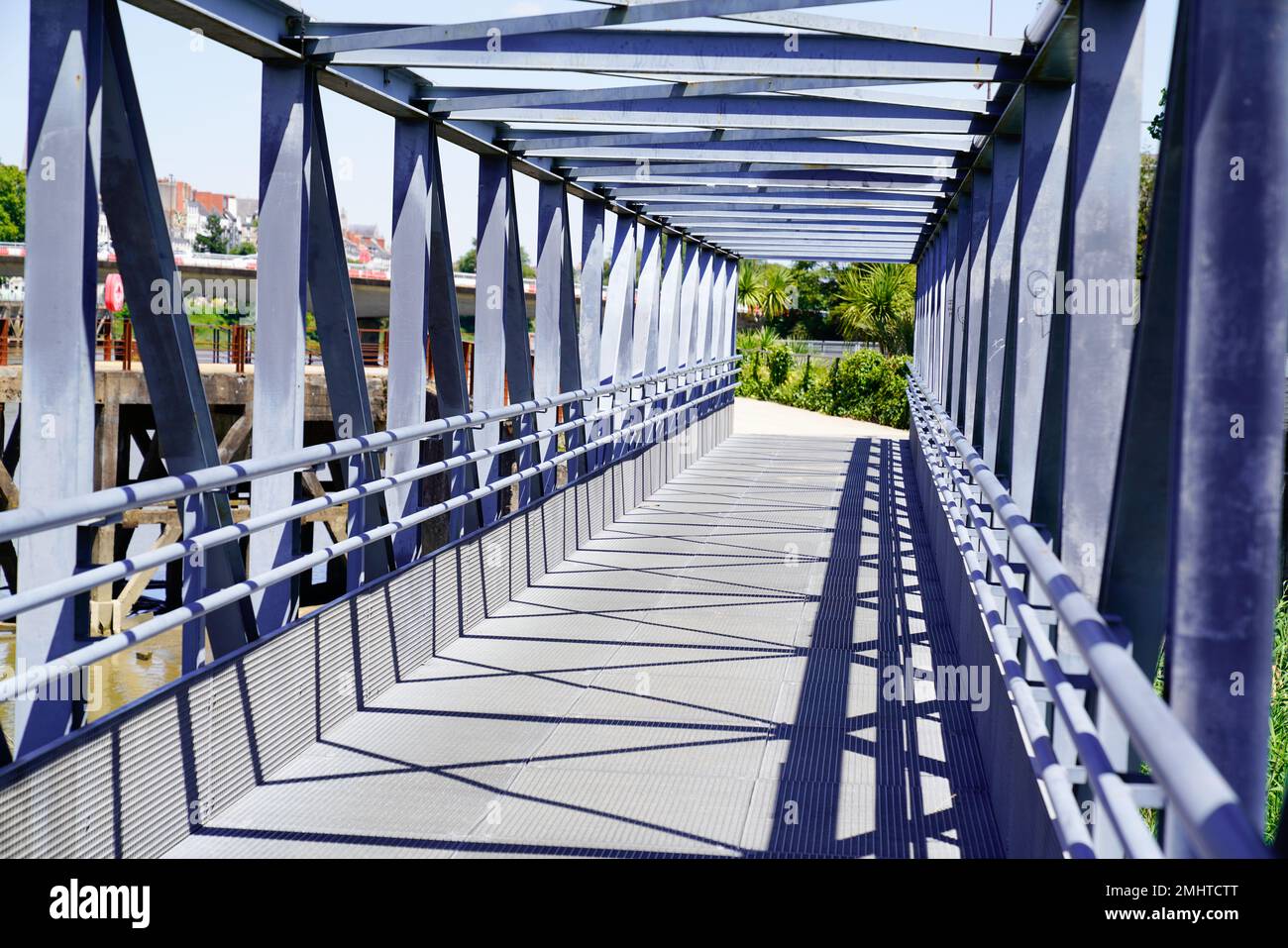 Overground Pedestrian Metal Crossing bridge walkway Modern steel ...