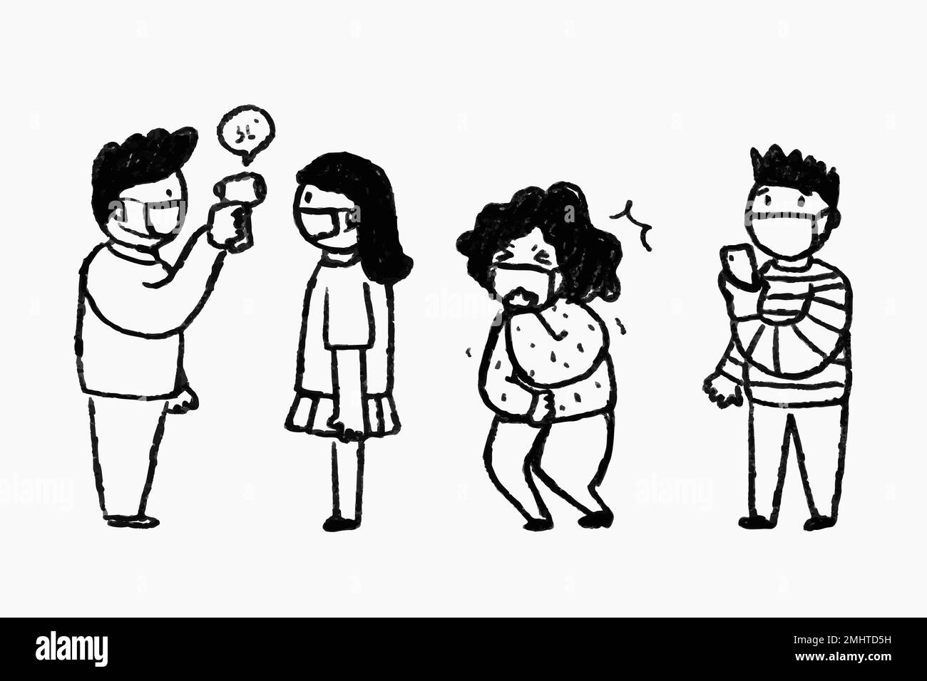 New normal cartoon vector, body temperature scanning Stock Vector Image ...