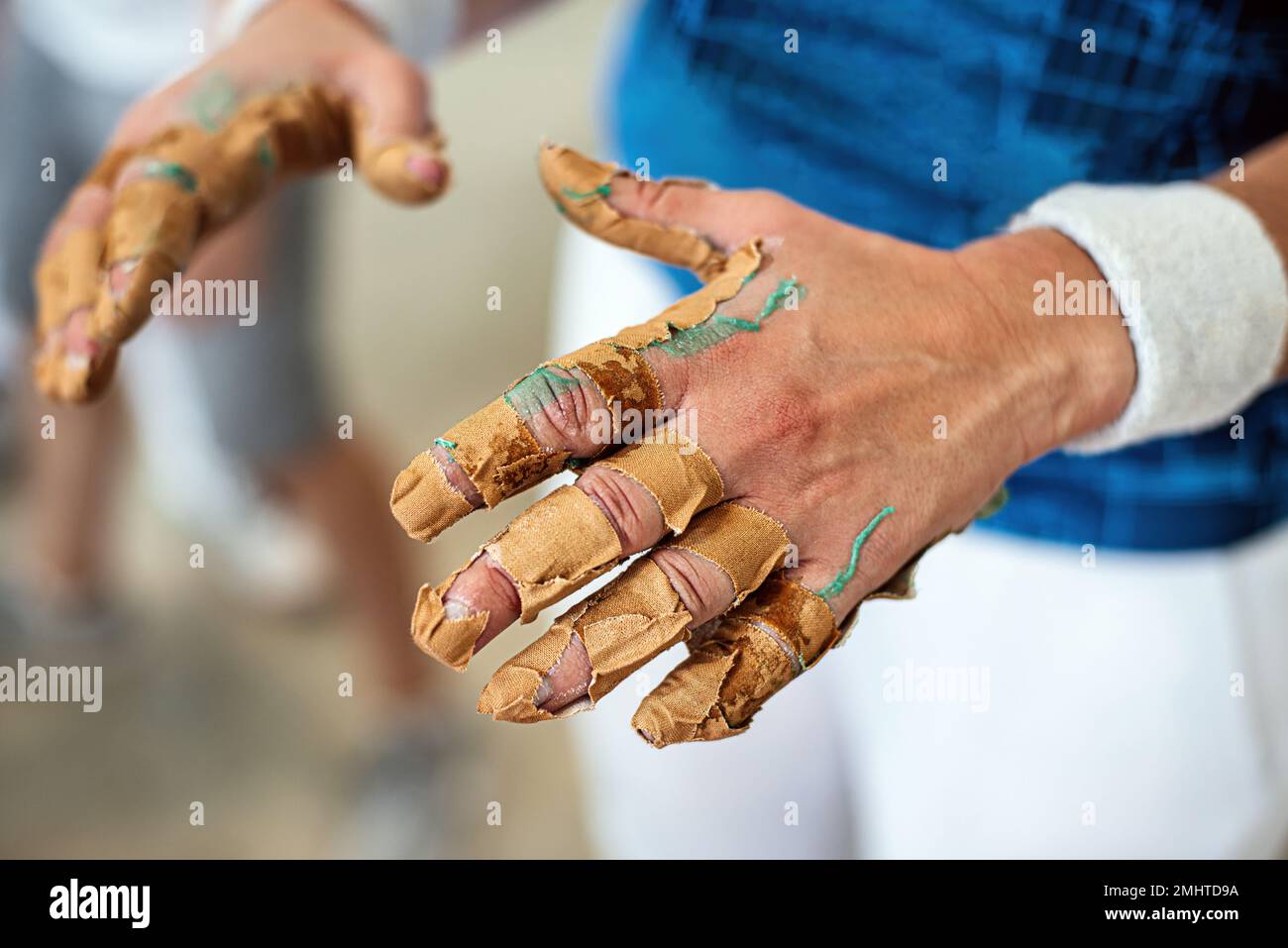 close-up of a basque pelota player's hands. protected hands for basque ...