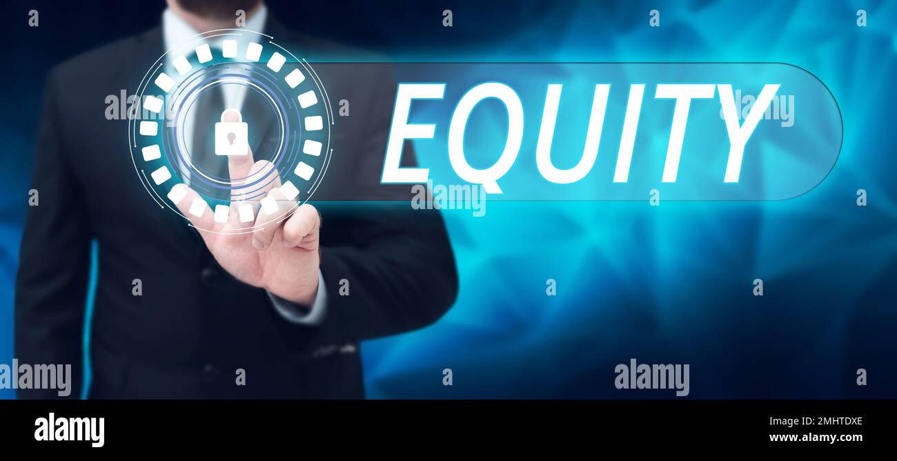 Hand writing sign Equity. Word for quality of being fair and impartial ...