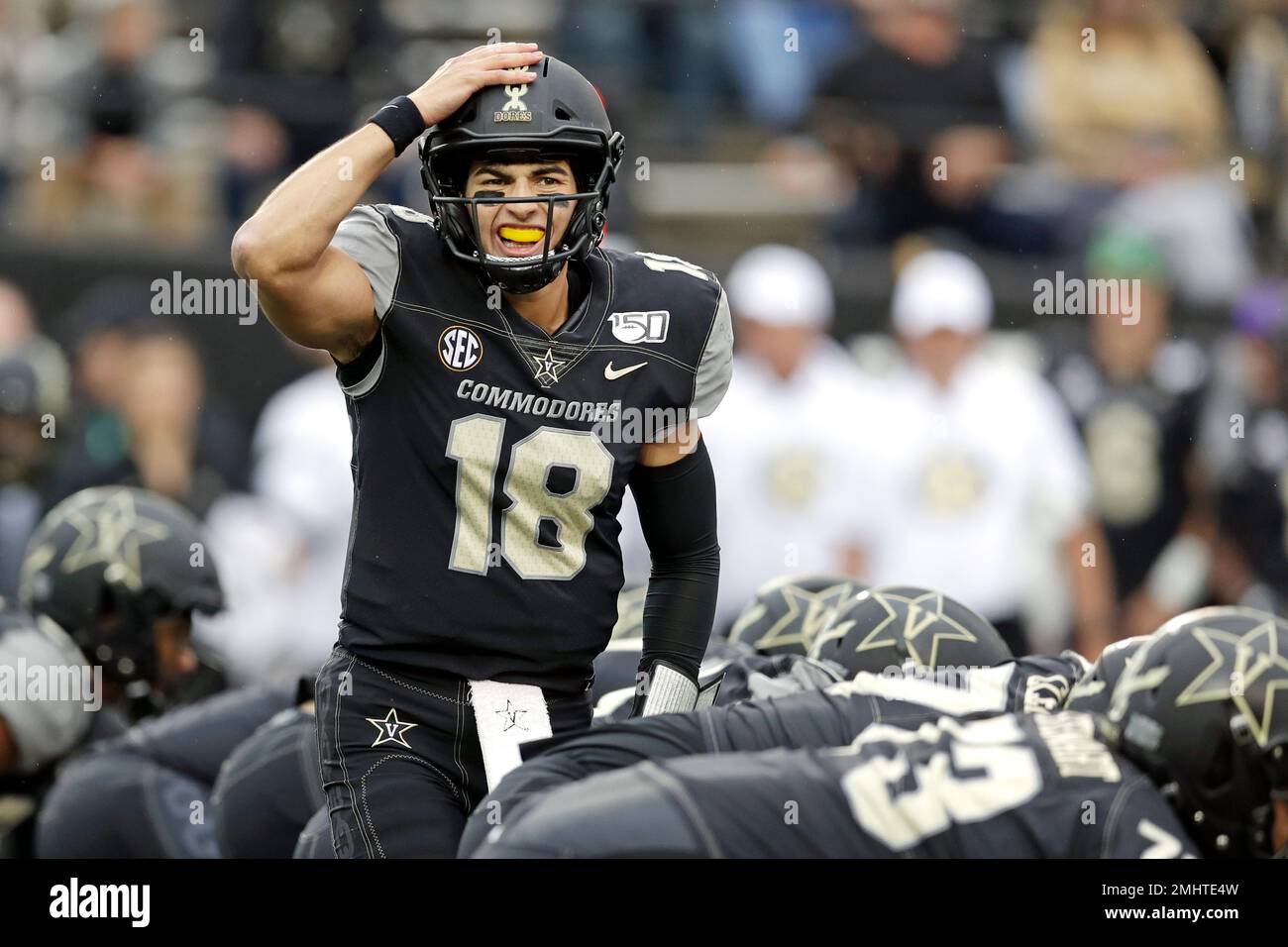 Vanderbilt quarterback Mo Hasan (18) calls a play against Missouri in ...