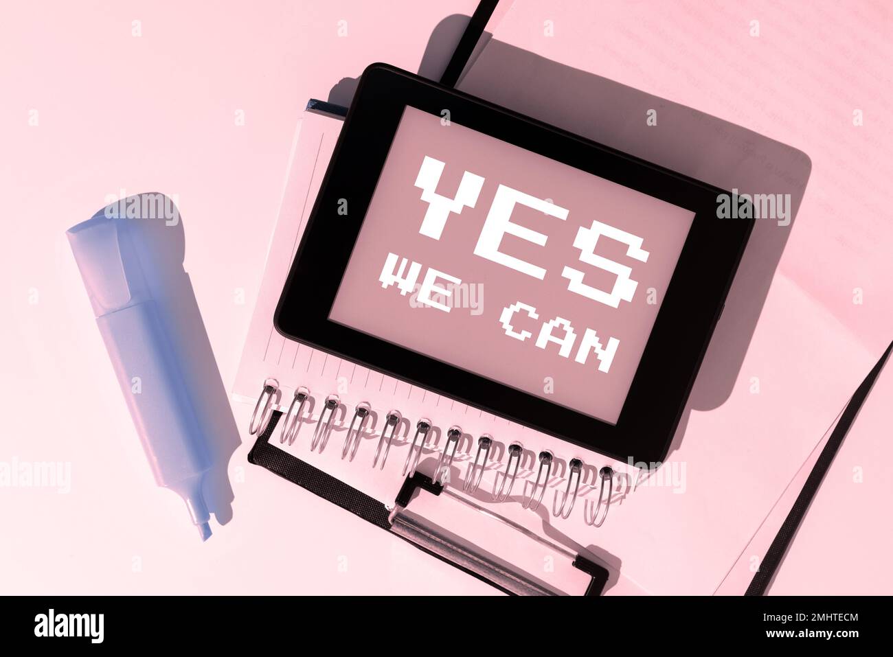 Hand writing sign Yes We Can. Business approach Motivation to do ...