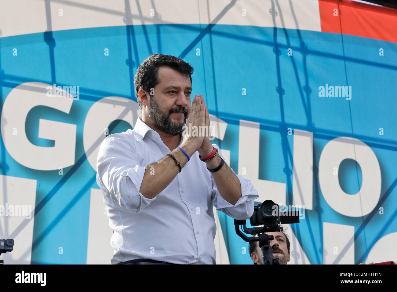 League leader Matteo Salvini arrives on a stage set in St. John at the ...