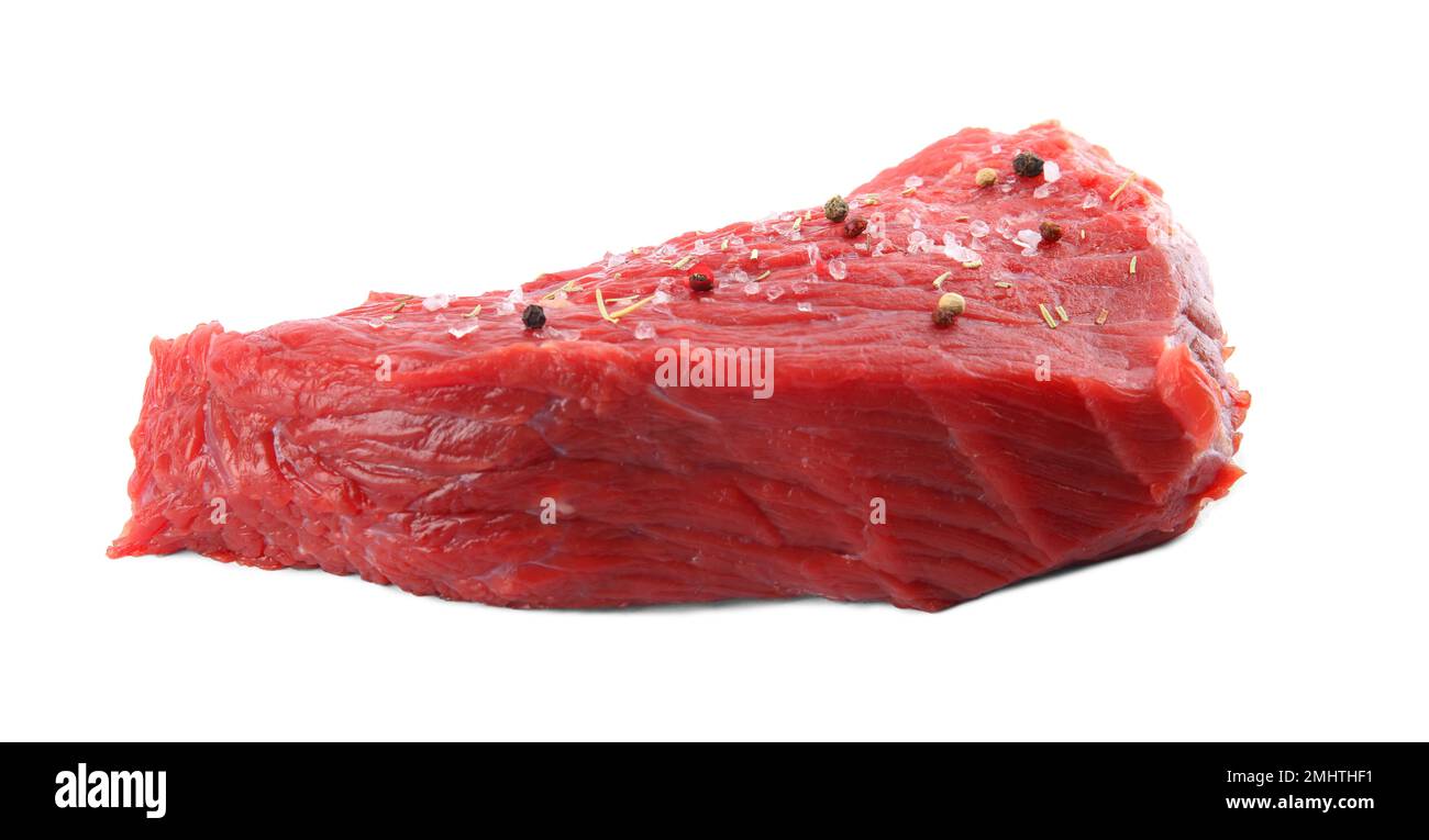 Fresh raw beef cut with spices isolated on white Stock Photo - Alamy