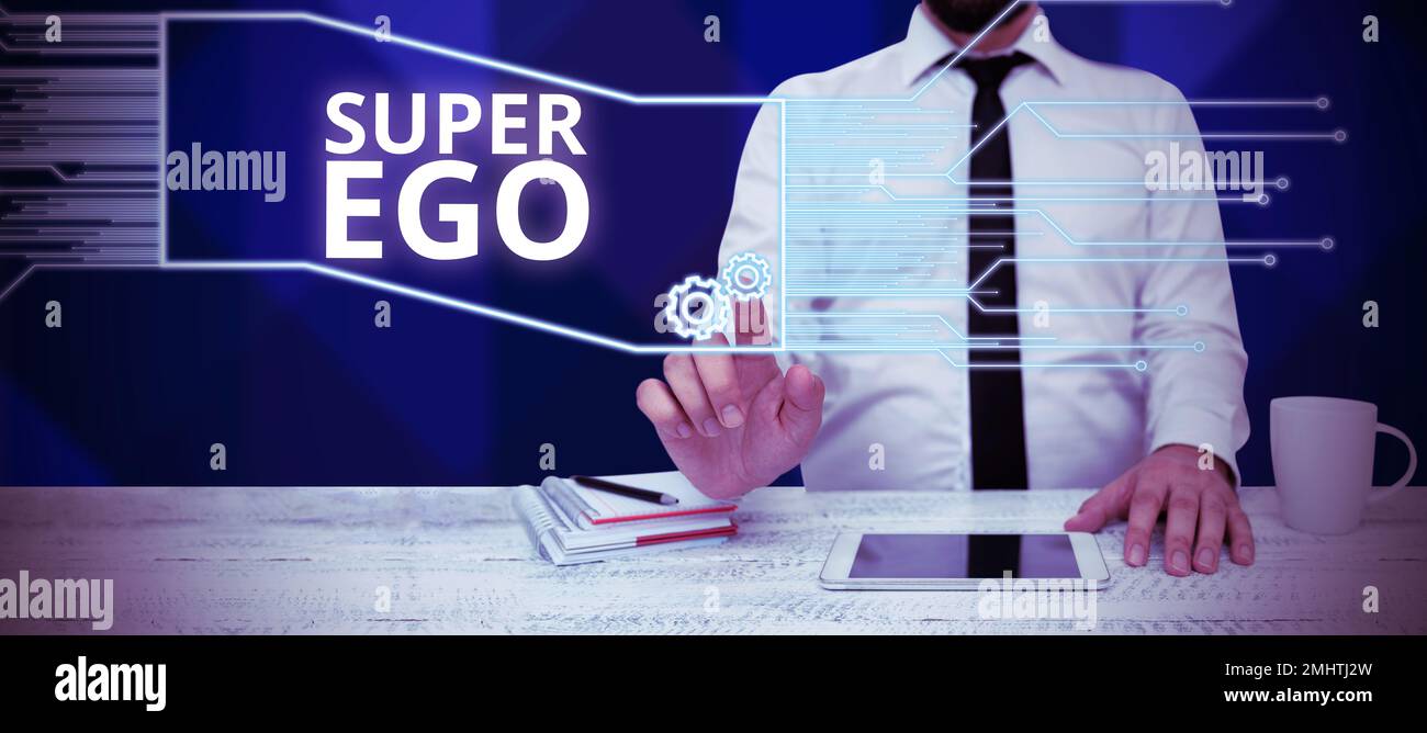 Handwriting text Super Ego. Word for The I or self of any person that ...