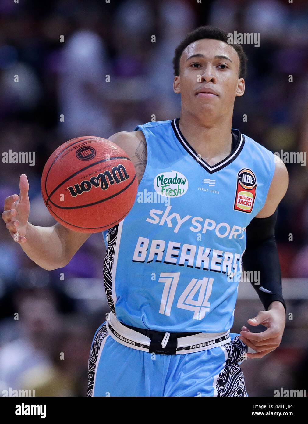 Roderick "R. J." Hampton of the New Zealand Breakers carries the ball ...