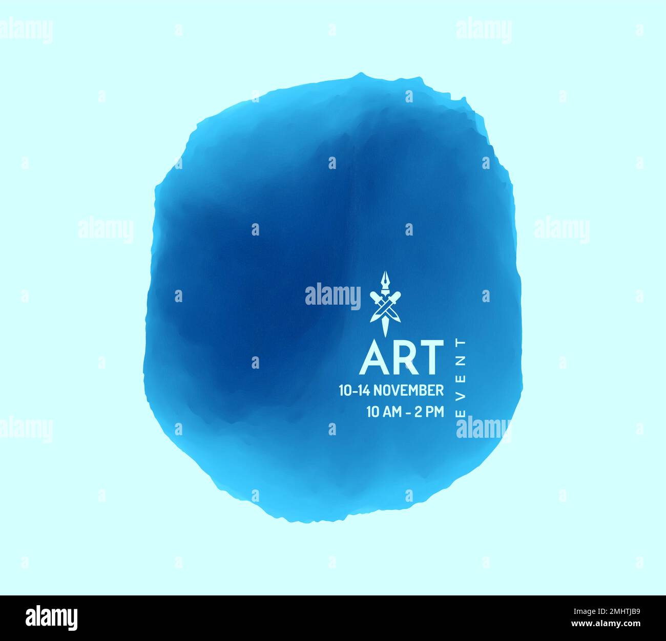 Art event invitation template with date and time details. Abstract cyan ...