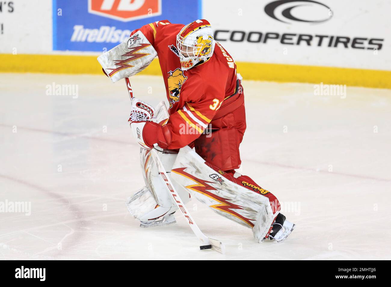 Ferris State's Carter McPhail during an NCAA hockey game against the ...