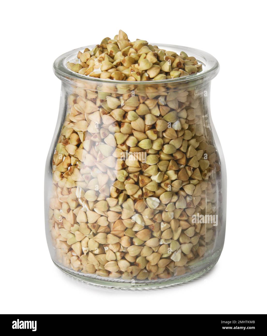 Uncooked green buckwheat grains in jar isolated on white Stock Photo ...