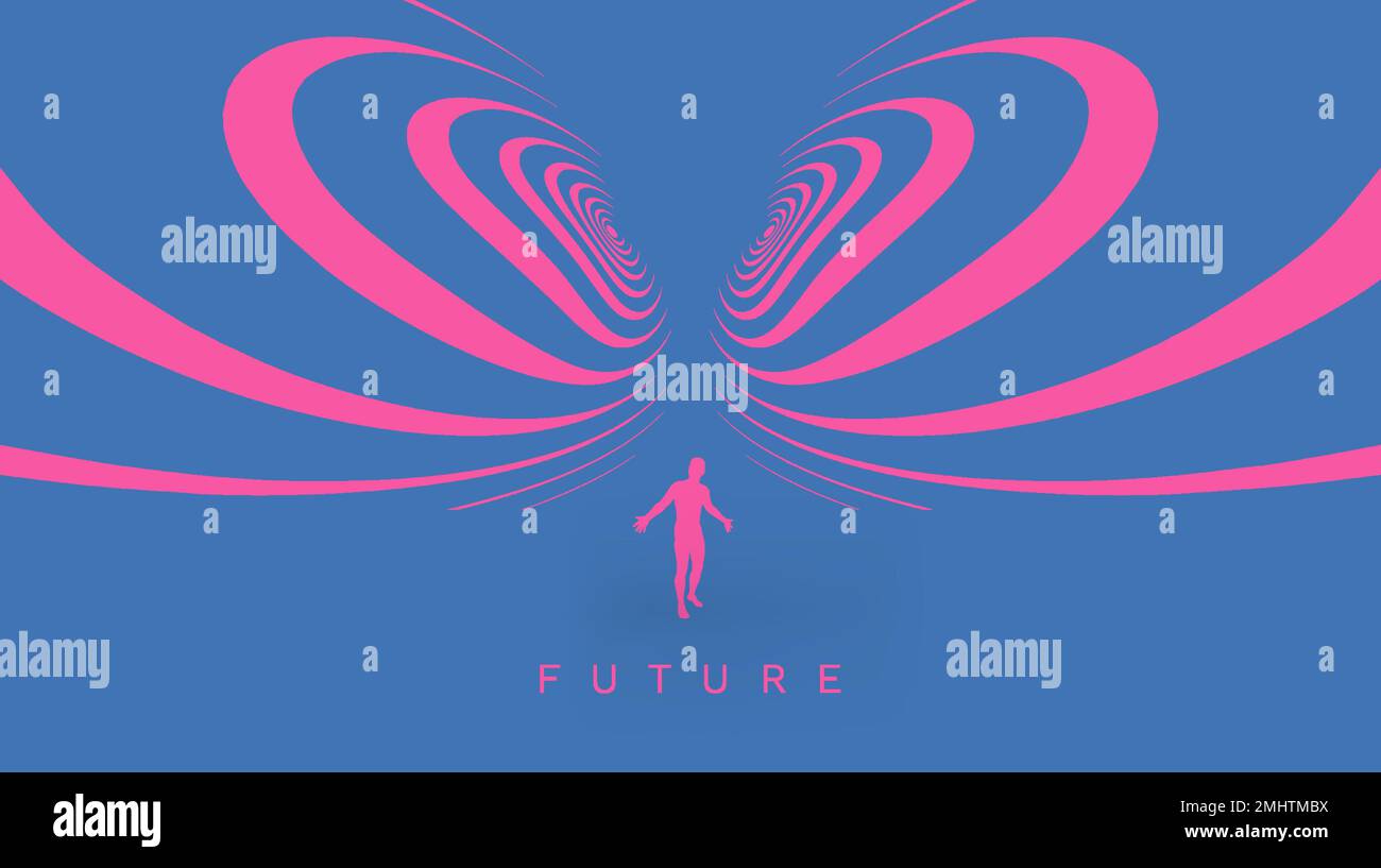 Abstract future background with man and track signal. Sound wave and ...