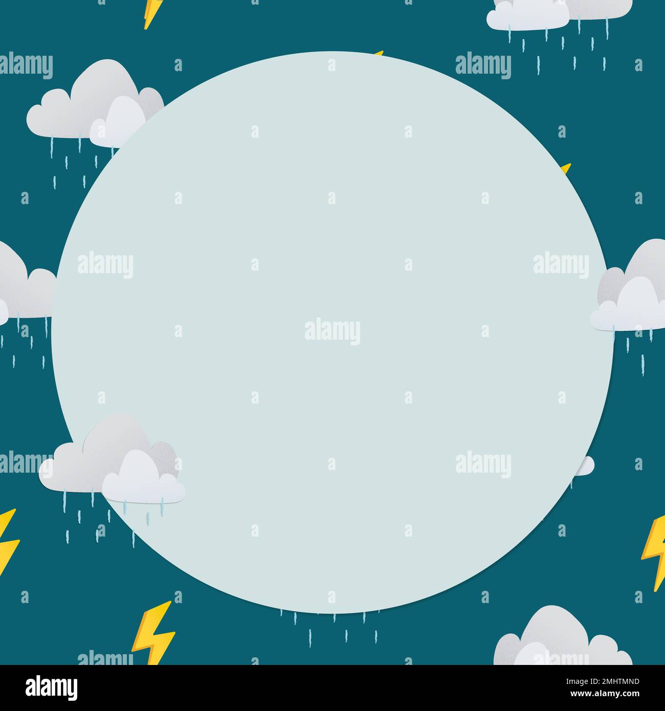 Green circle frame, cute rainy cloud pattern weather vector clipart ...