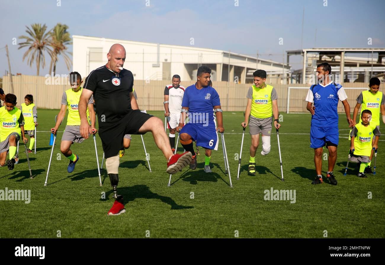 Palestinian amputee children play a soccer match at al-Durra play field ...