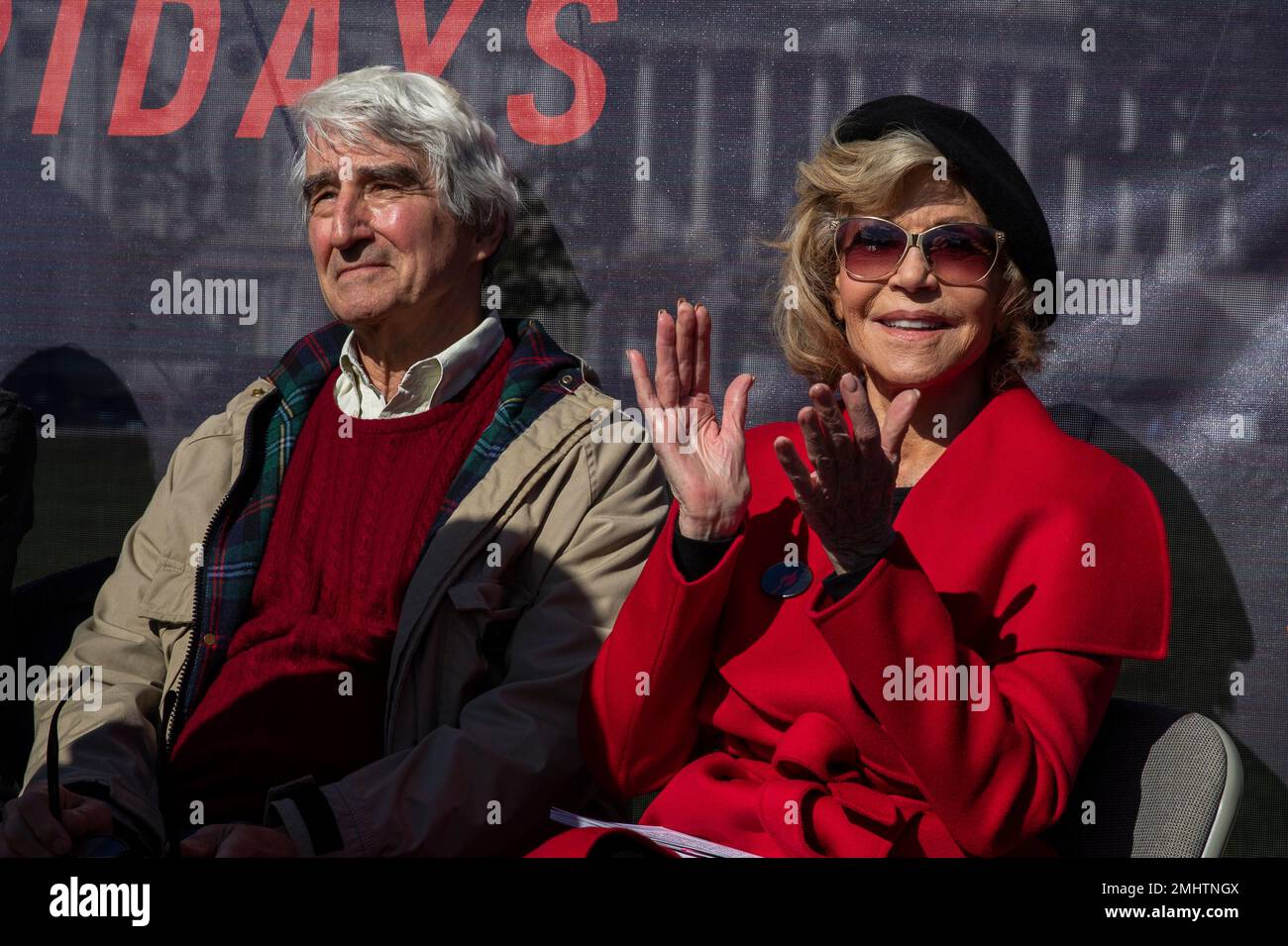 Actors Sam Waterston, left, and Jane Fonda attend a rally on Capitol ...