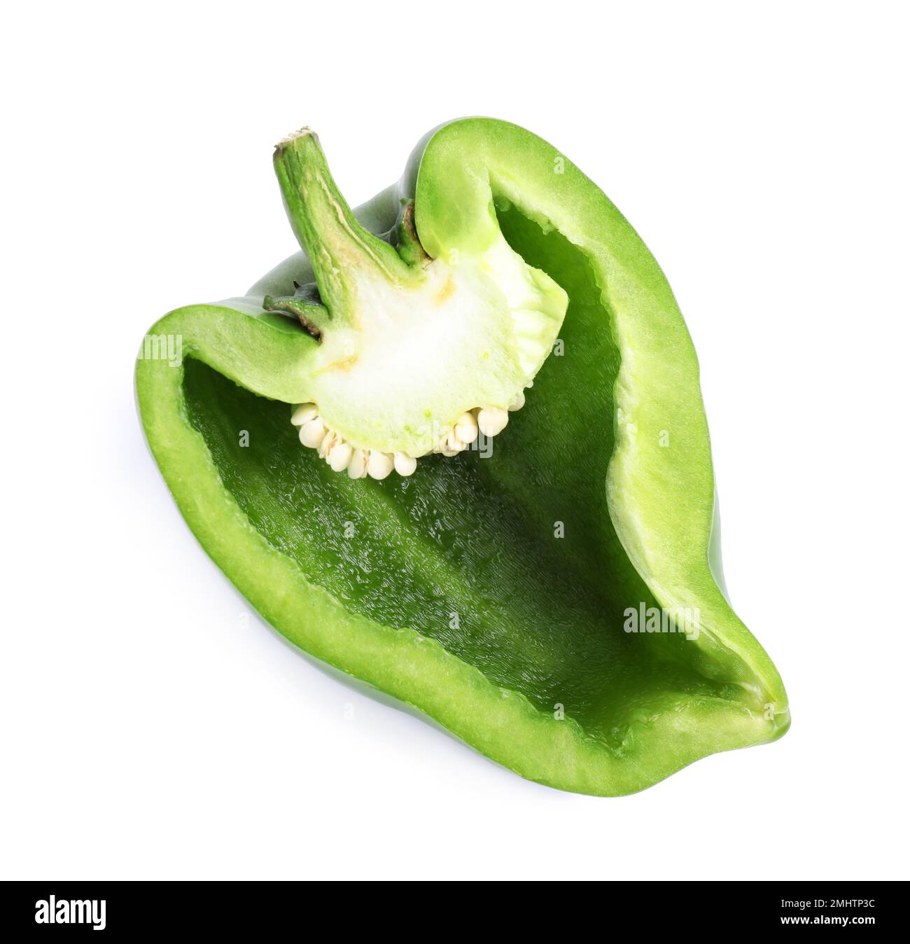 Cut green bell pepper isolated on white, top view Stock Photo - Alamy