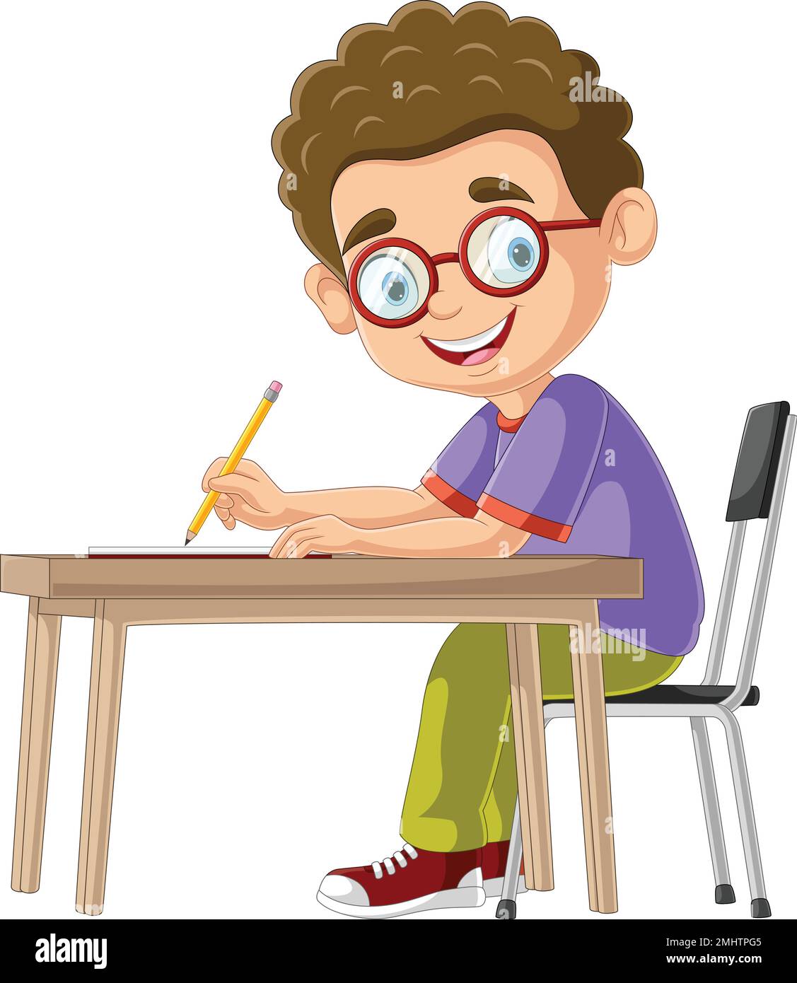 Cartoon little boy studying on the desk Stock Vector Image & Art - Alamy