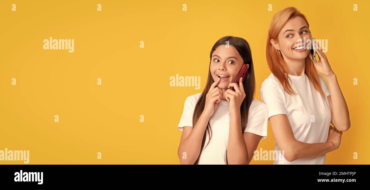 Mother and daughter kid banner, copy space, isolated background. mother ...