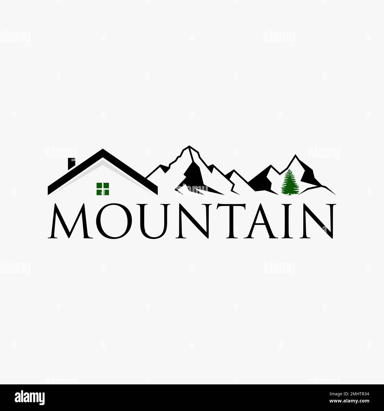 Simple and unique line mountain with roof house also tree image graphic icon logo design ...