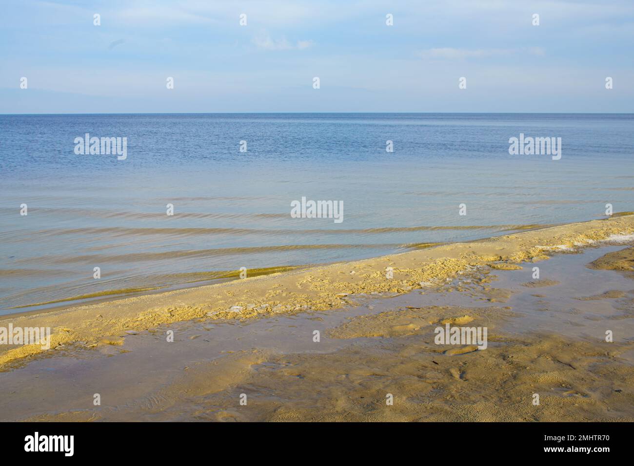 Natural background, sandy shore and water. Winter beach view Stock ...