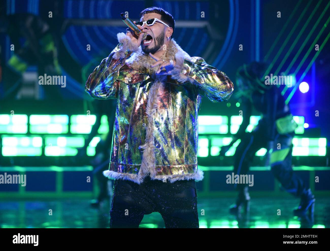 Anuel AA performs at the Latin American Music Awards on Thursday, Oct ...